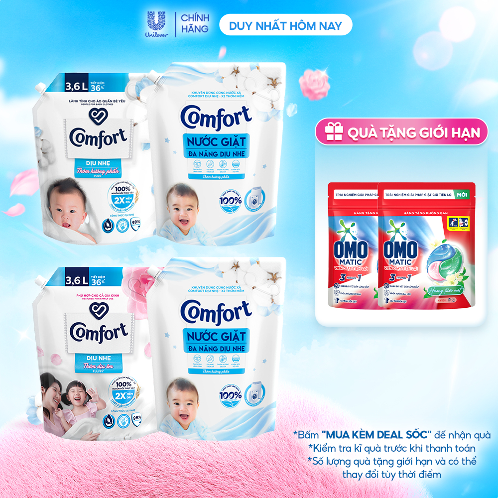 Combo Nước giặt Comfort đa năng dịu nhẹ và Nước xả vải Comfort Dịu nhẹ 3.1kg+3.6L | Shopee Việt Nam
