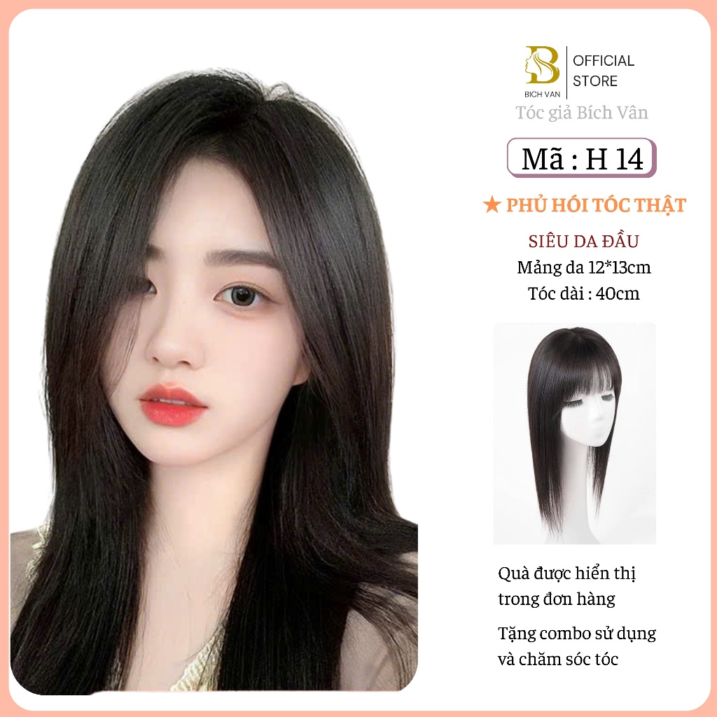 Phủ hói tóc thật siêu da đầu tóc dài 40cm Bích Vân, tóc giả phủ hói che ...