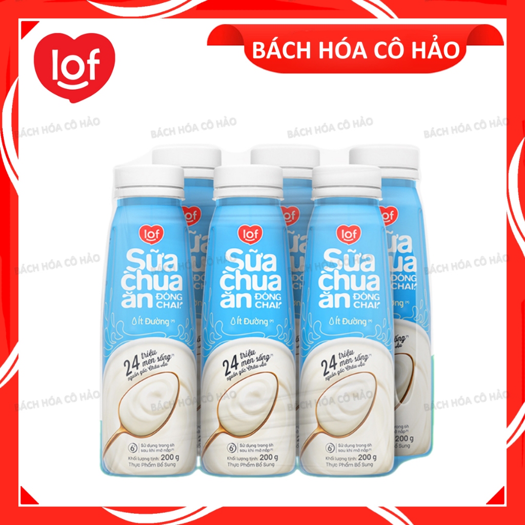 LỐC 6 CHAI SỮA CHUA ĂN ĐÓNG CHAI ÍT ĐƯỜNG LOF 200 GRAM | Shopee Việt Nam