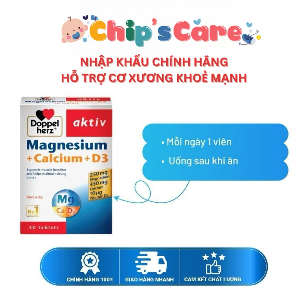 Viên uống bổ sung Canxi phòng ngừa loãng xương Doppelherz Magnesium + Calcium + D3 (Hộp 30 viên ...