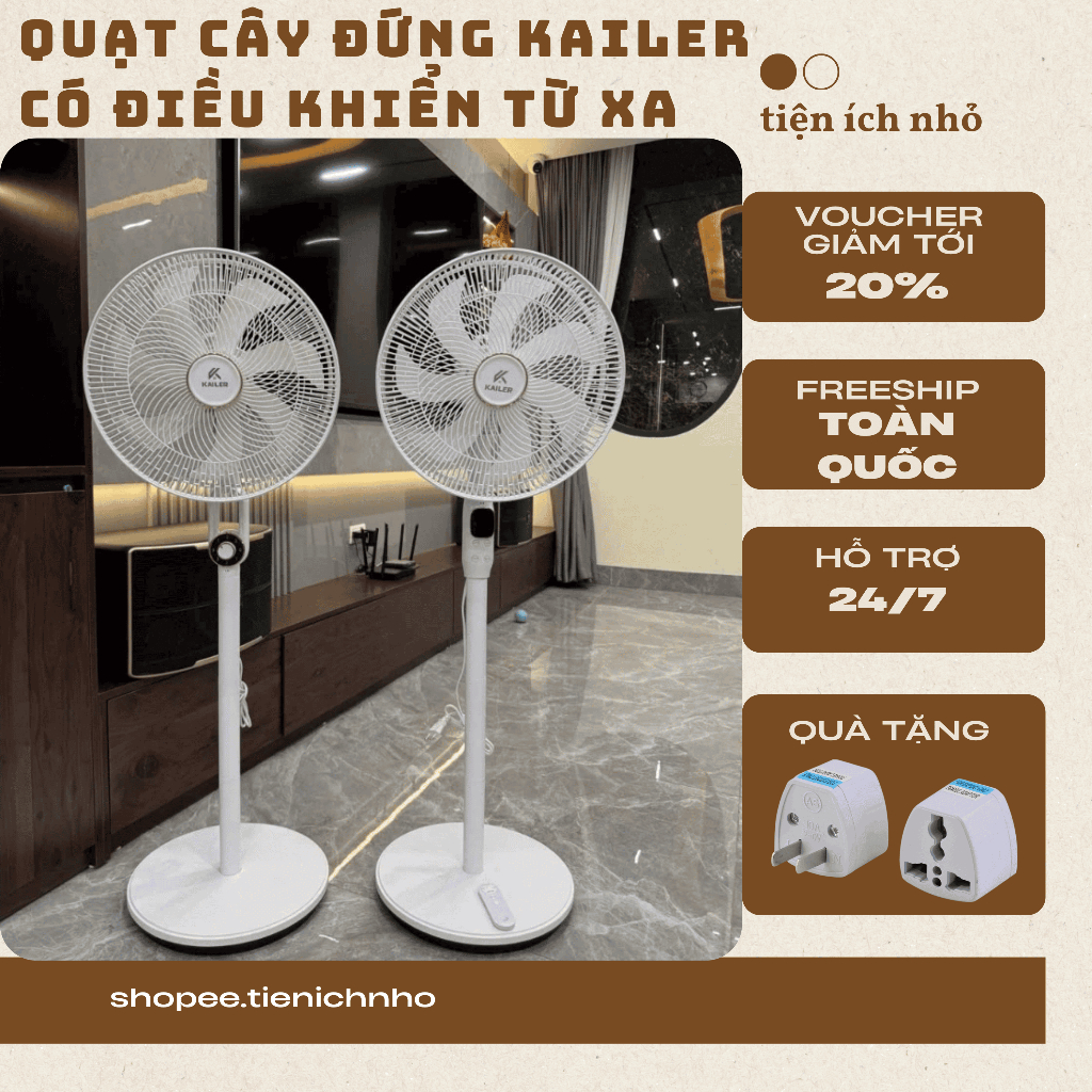 Quạt Cây Đứng KAILER Có Điều Khiển Từ Xa, Quạt 7 Cánh Siêu Mát, Hoạt ...