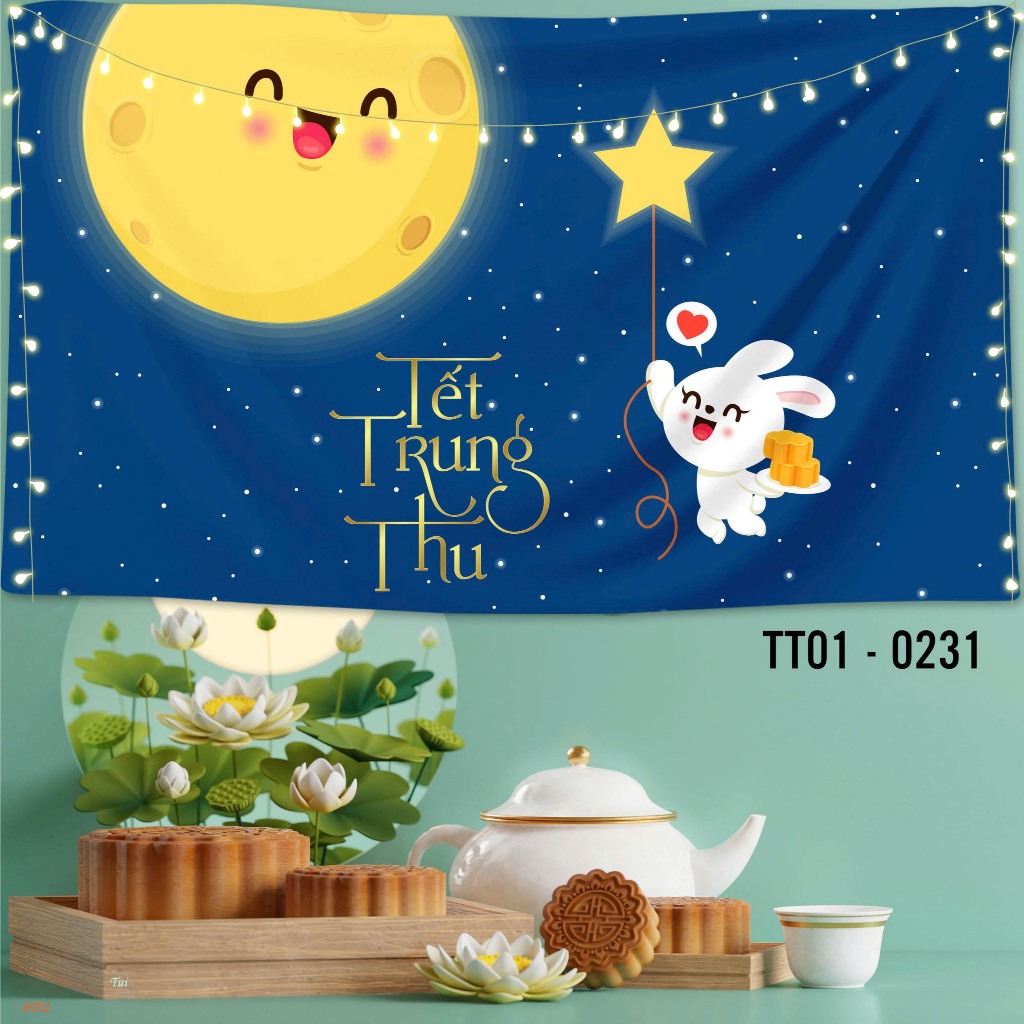 Phông nền, tranh vải treo tường, backdrop Tết Trung Thu, Tranh Trung ...