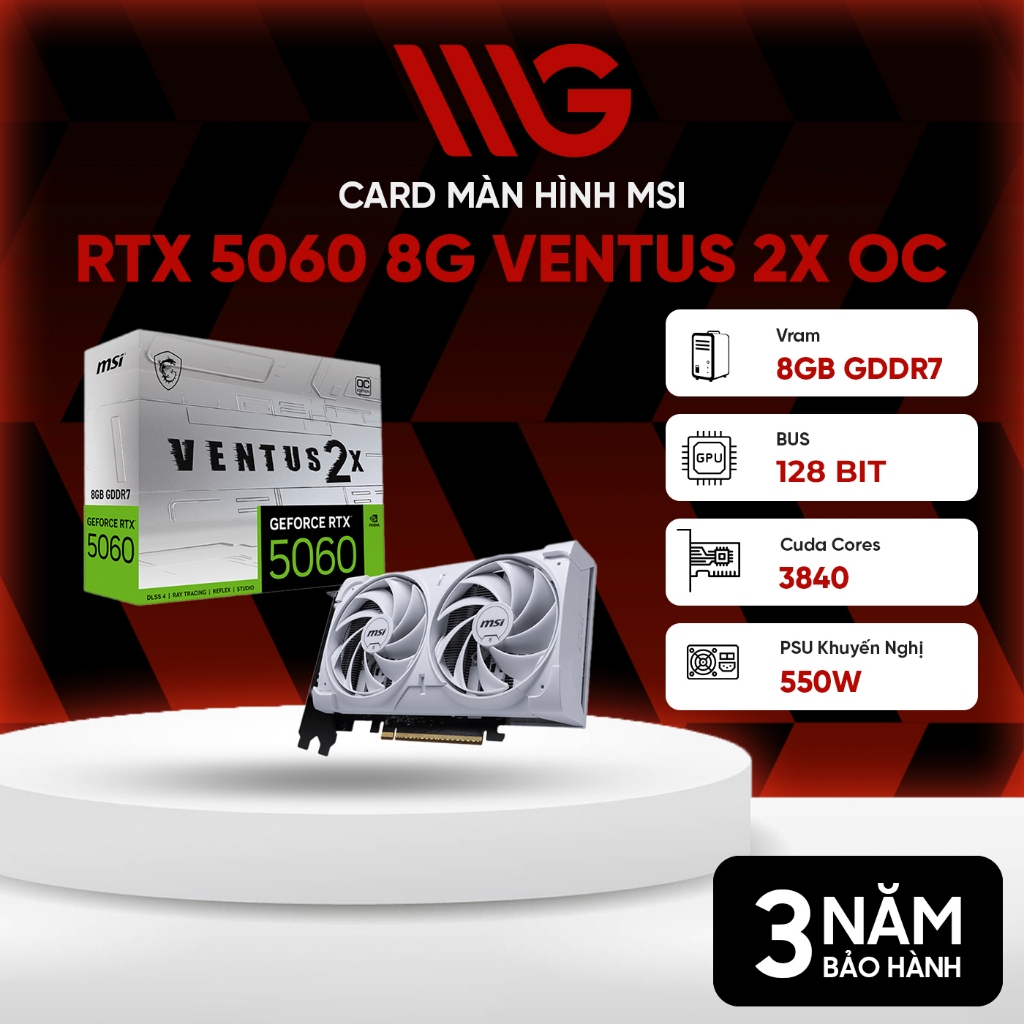 Card Màn Hình MSI GeForce RTX 5060 VENTUS 2X OC (Trắng/ Đen) RTX 5060 ...
