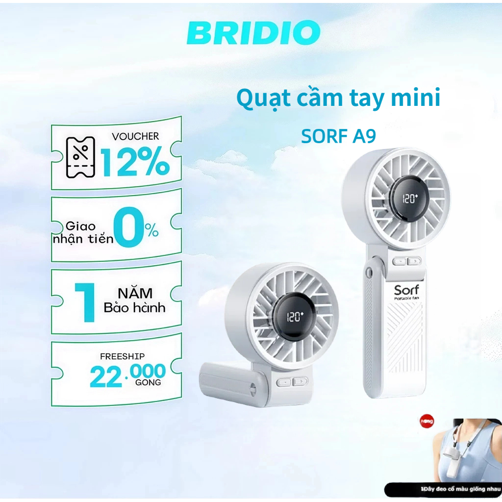 Quạt mini cầm tay Bridio × Sorf A9 - Gấp 3 tiện lợi, gió mạnh 120 cấp ...