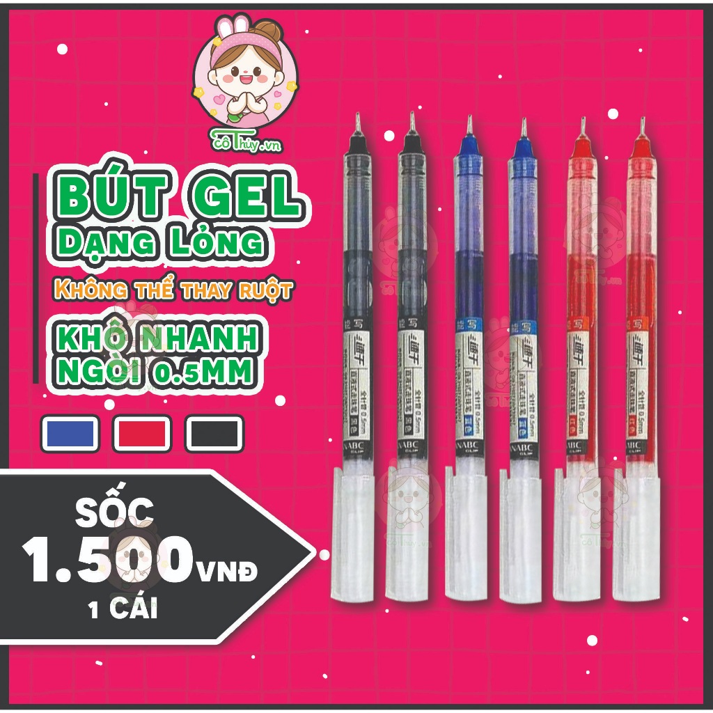 Combo 10 Bút gel bút bi nước, bút MỰC BG05 ngòi 0.5mm ống lớn viết chữ ...