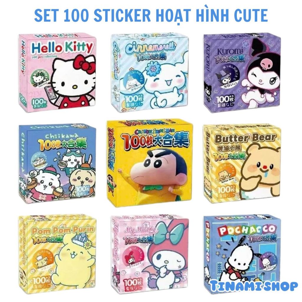 [QUÀ LÀ 1 STICKER LẺ] Set 100 Sticker Mèo Chó Kitty Loopy Shin Sanrio ...