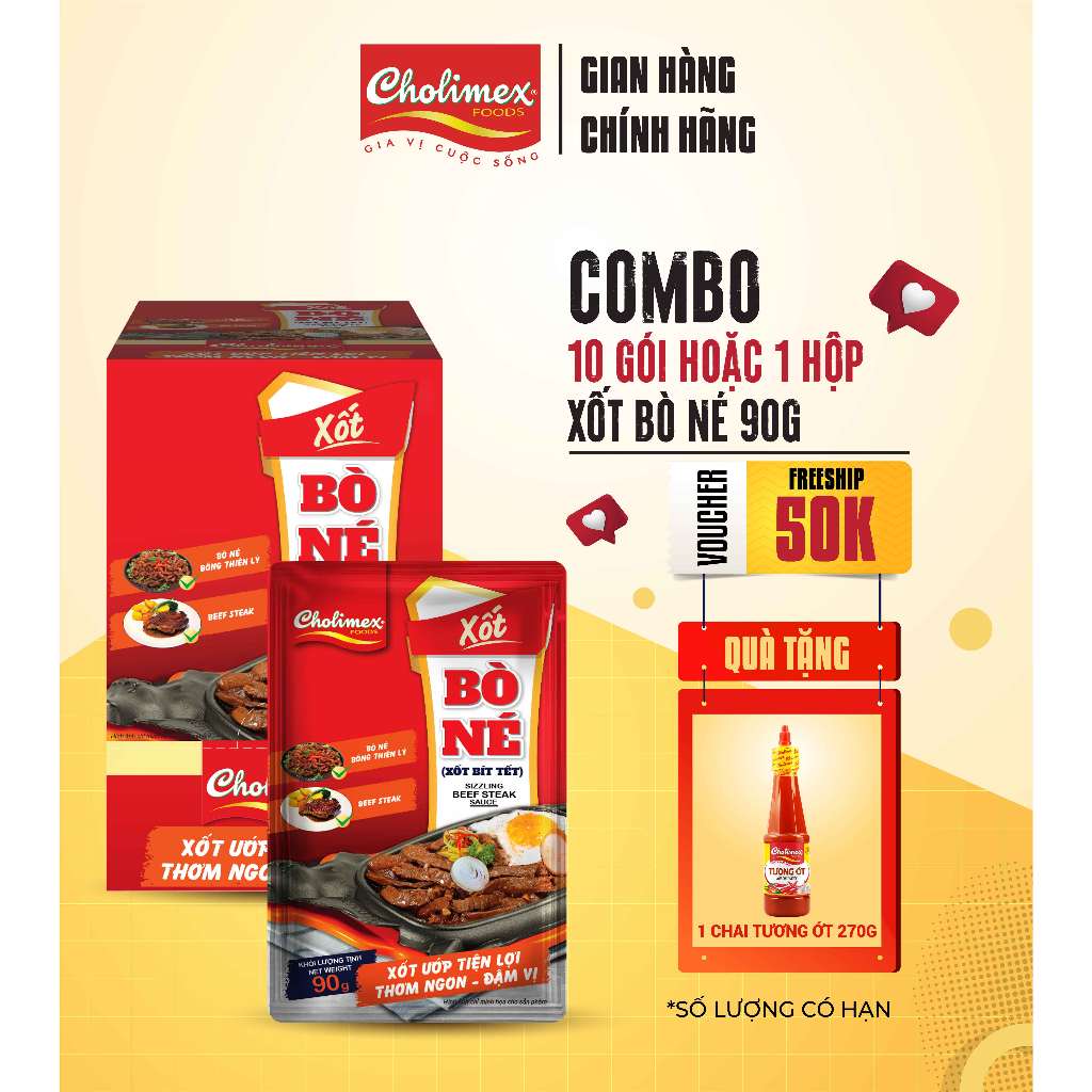 Hộp Xốt Bò Né Cholimex 90g (10 Gói/Hộp) – Gia Vị Tiện Lợi – Thịt Bò Né ...