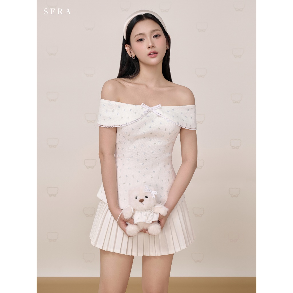 SERA - Set áo trễ vai viền ren hoa nhí xanh Nancy và chân váy xếp ly Jenna (TÁCH SET) | Shopee ...