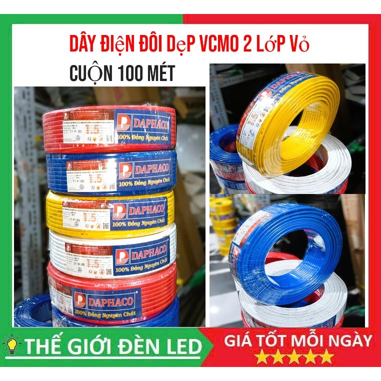 Dây điện đôi dẹp VCMO 2 lớp vỏ 2x1.5, 2x2.5, 2x4.0, 2x6.0 cuộn 100M ...