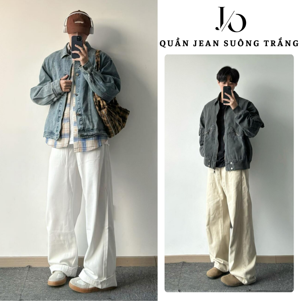 Quần Jean Nam Trắng Trơn Suông Ống Rộng 28CM Chất Jean Denim BASIC ...