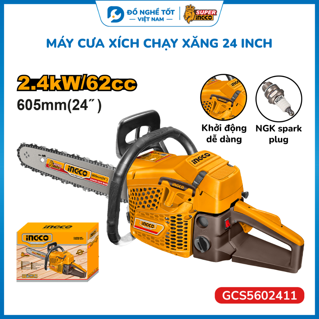 Máy Cưa Xích Chạy Xăng INGCO – Lưỡi 18 inch (GCS5451811) & 24 inch ...
