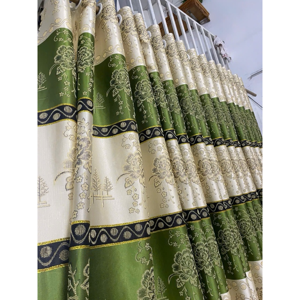 Rèm gấm kim tuyến xanh lục phối cao cấp hàng loại 1 chất vải dầy đanh mịn hợp rèm cửa chính,rèm ...