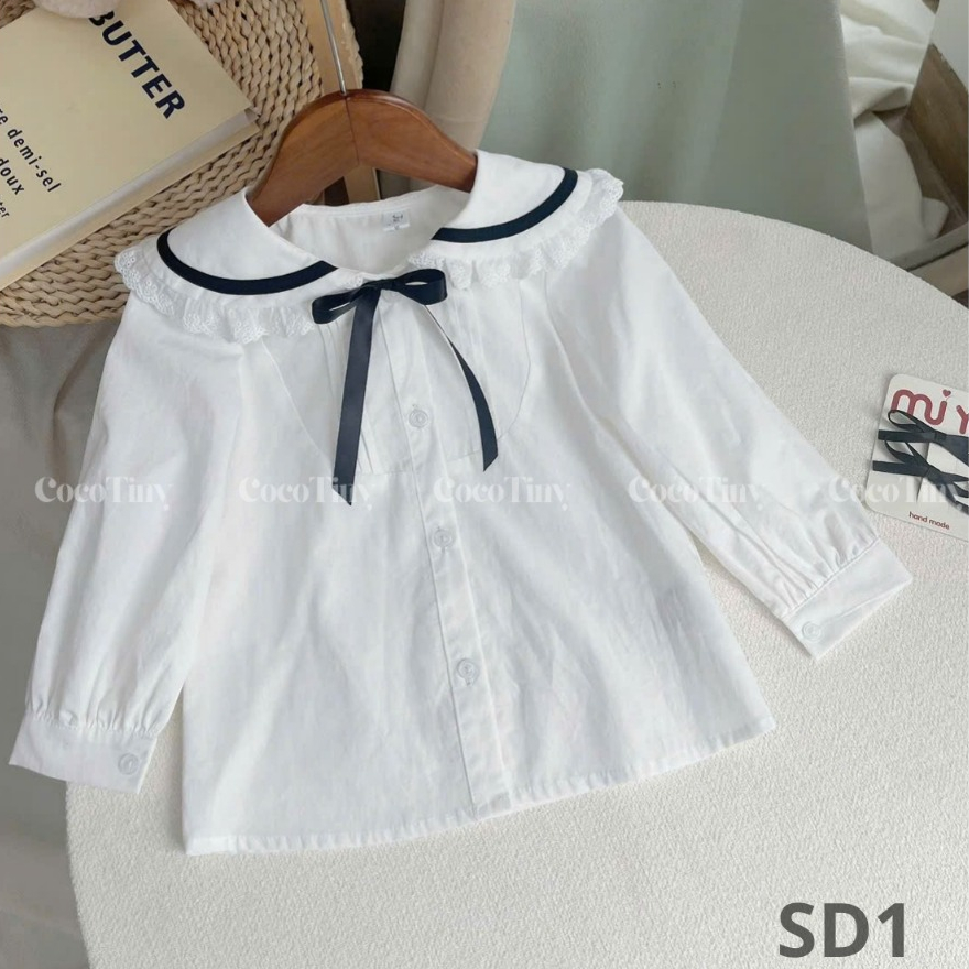 [Coco Tiny] Áo sơ mi trắng tay dài cho bé gái – Chất liệu thô cotton ...