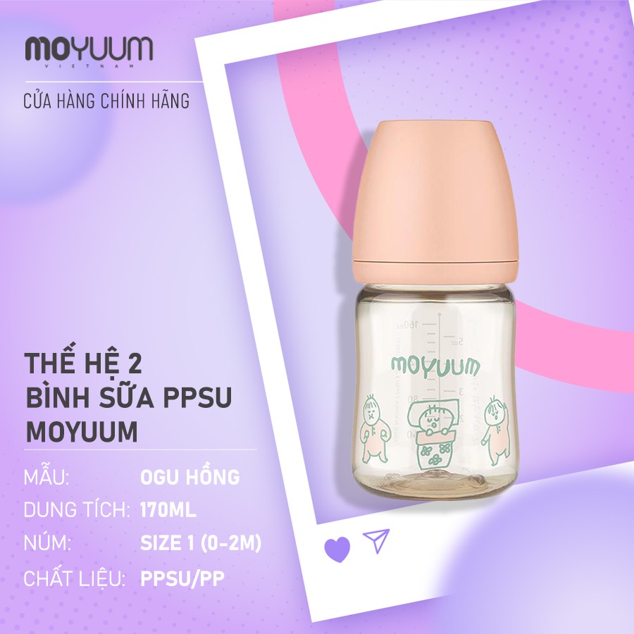 Bình sữa PPSU Moyuum - Ogu hồng - 170ml - Kèm núm 1 | Shopee Việt Nam