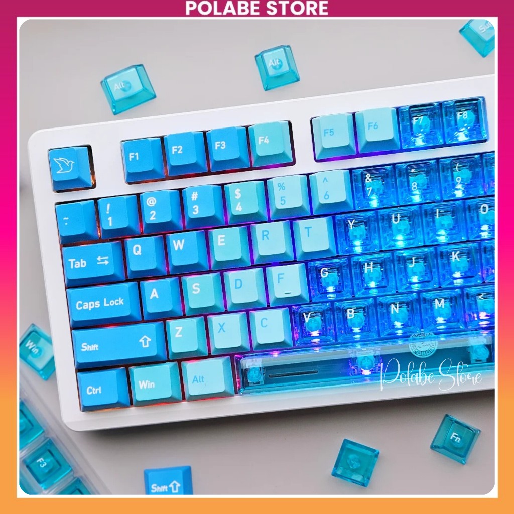 Keycap Crystal Blue PC PBT Cherry Profile bàn phím cơ Polabe Store ...