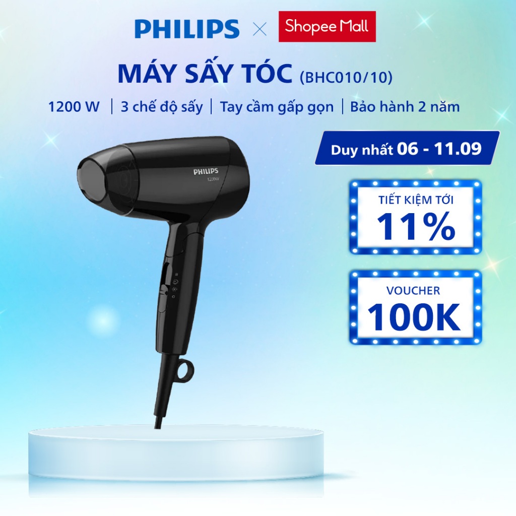 Máy Sấy Tóc PHILIPS BHC010/10, Công Suất 1200 W, Thiết Kế Gấp Gọn, Bảo ...