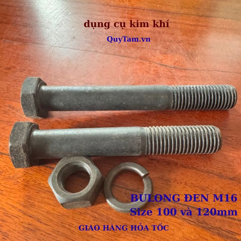 BuLong Đen M16 x100 và 120mm ( 1 bộ gồm 1 bulong + tán + long đền vênh ...