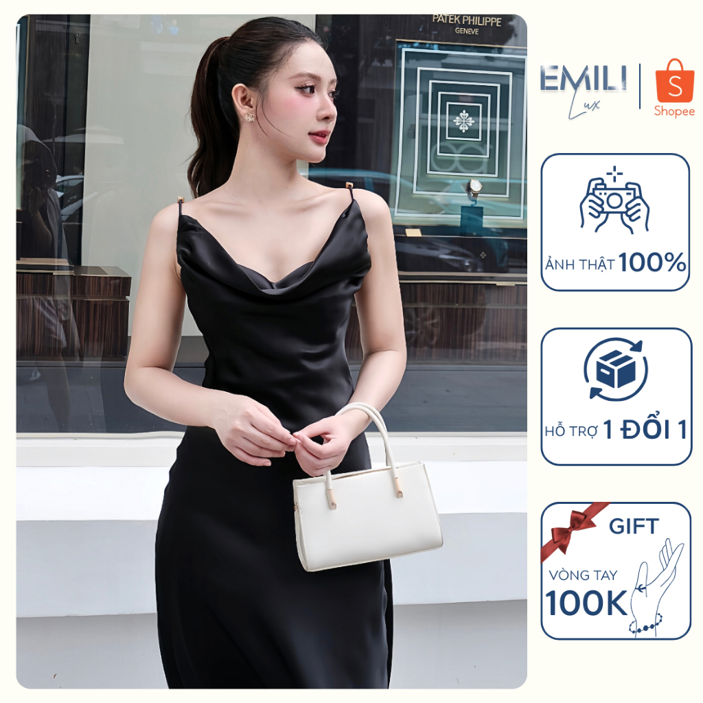 Đầm maxi hai dây dáng dài nhún eo EMILI LUX đi biển, đi dự tiệc, dạo ...