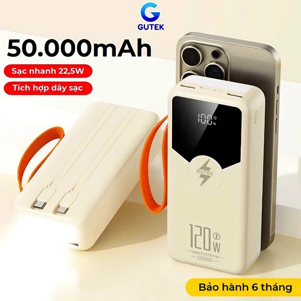 Pin sạc dự phòng 50000mah Gutek GT240 sạc nhanh 22,5w/120w có sẵn dây ...