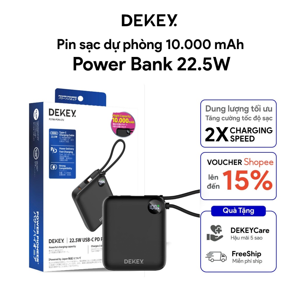 Pin Dự Phòng DEKEY Power Pioneer 10.000mAh 22.5W USB-C PD Power Bank ...