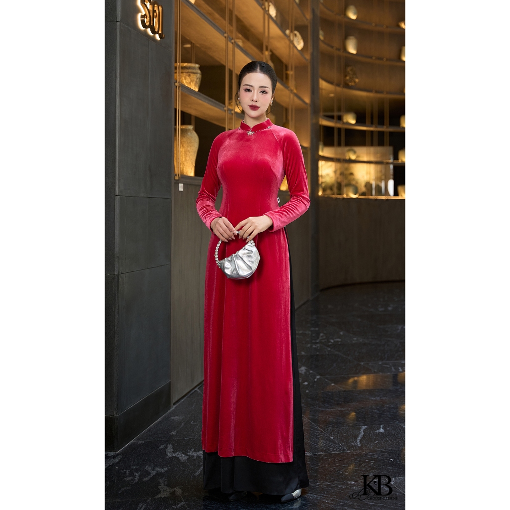 [Áo Dài Tết 2026] Áo dài nhung Đan Châu hồng đào KB CHOOSE TO SHINE ...