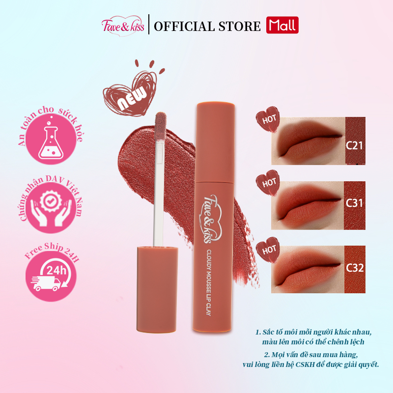 Fave Kiss son môi lipstick Lip clay Chất Son Kem Nhung trang điểm Dễ Dàng Thoa Tán Màu Chuẩn Môi ...