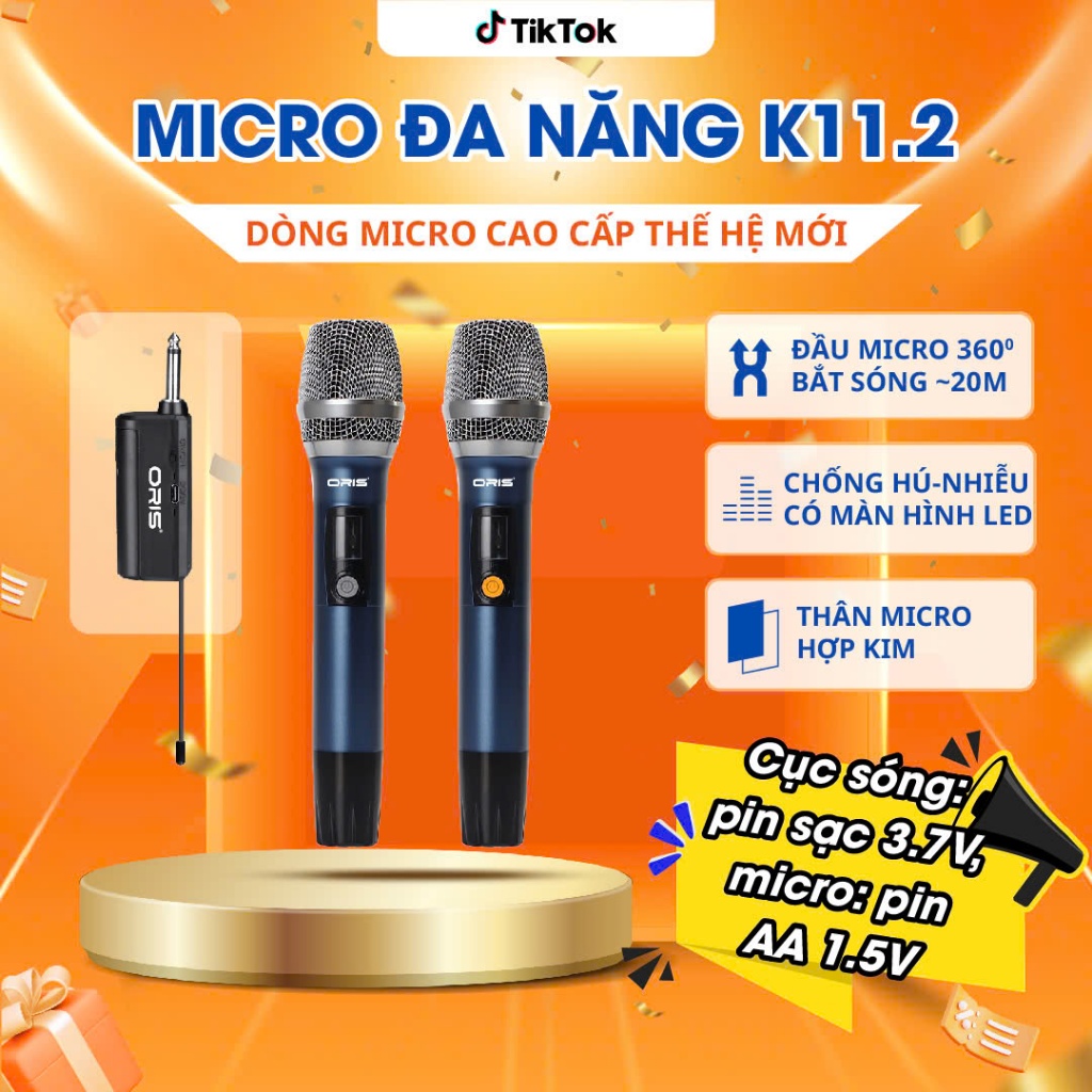 Micro đa năng không dây chính hãng K11.2, mic đa năng sóng UHF chống hú ...