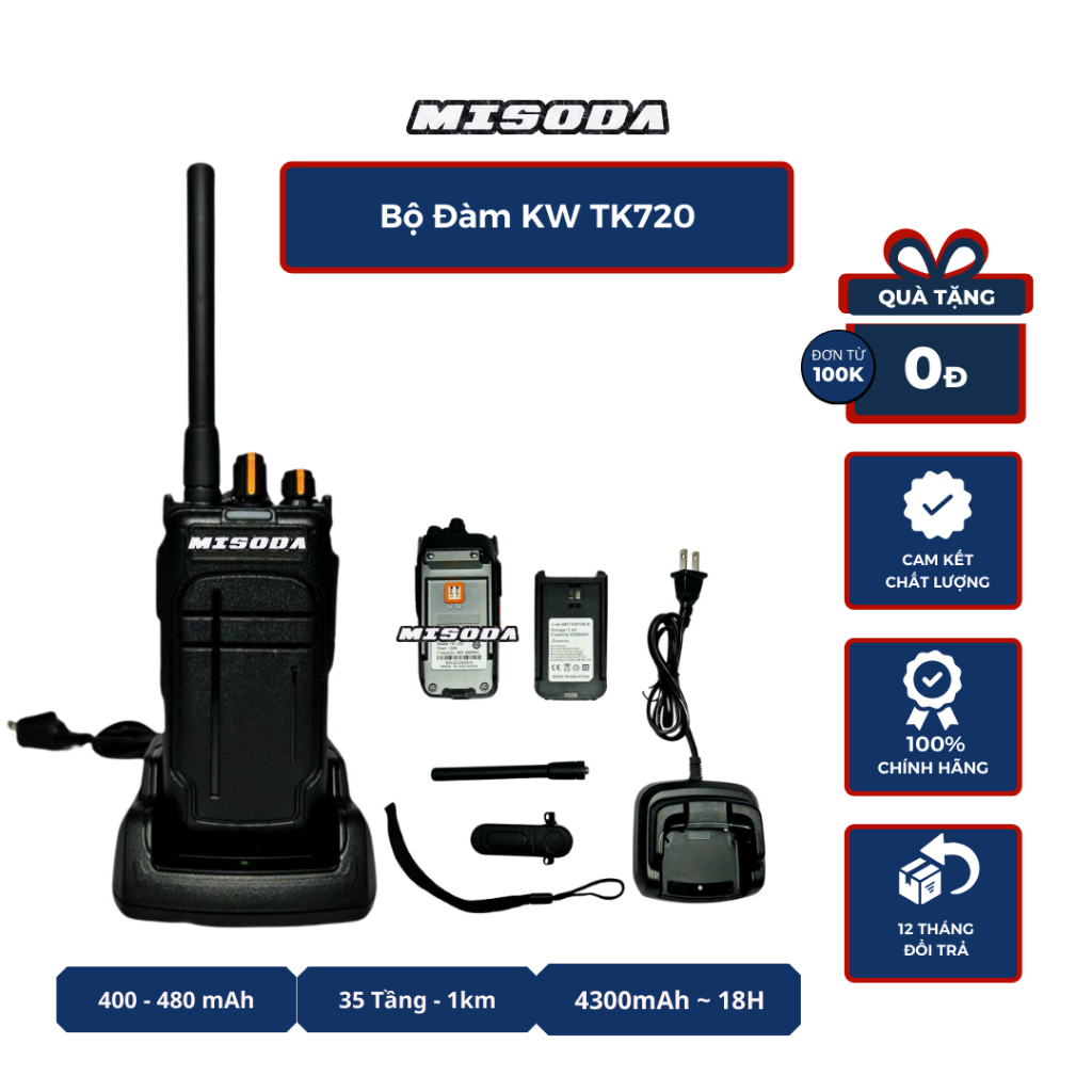 Bộ đàm MISODA KW TK 720, 16 kênh, âm thanh lớn, công suất 10W | Shopee ...