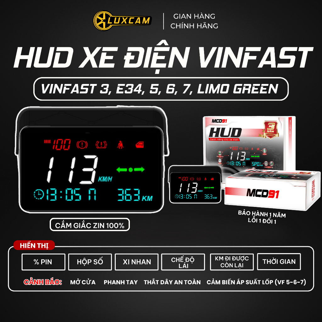 HUD Cho xe điện Vinfast VF3, VF5, VFe34, VF6, VF7, Limo Green, HUD M21, M7,M8 Lắp đặt mọi dòng ...