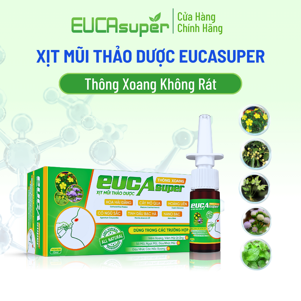 Xịt mũi thảo dược EUCAsuper Thông Xoang, giảm nghẹt mũi, sổ mũi, viêm ...