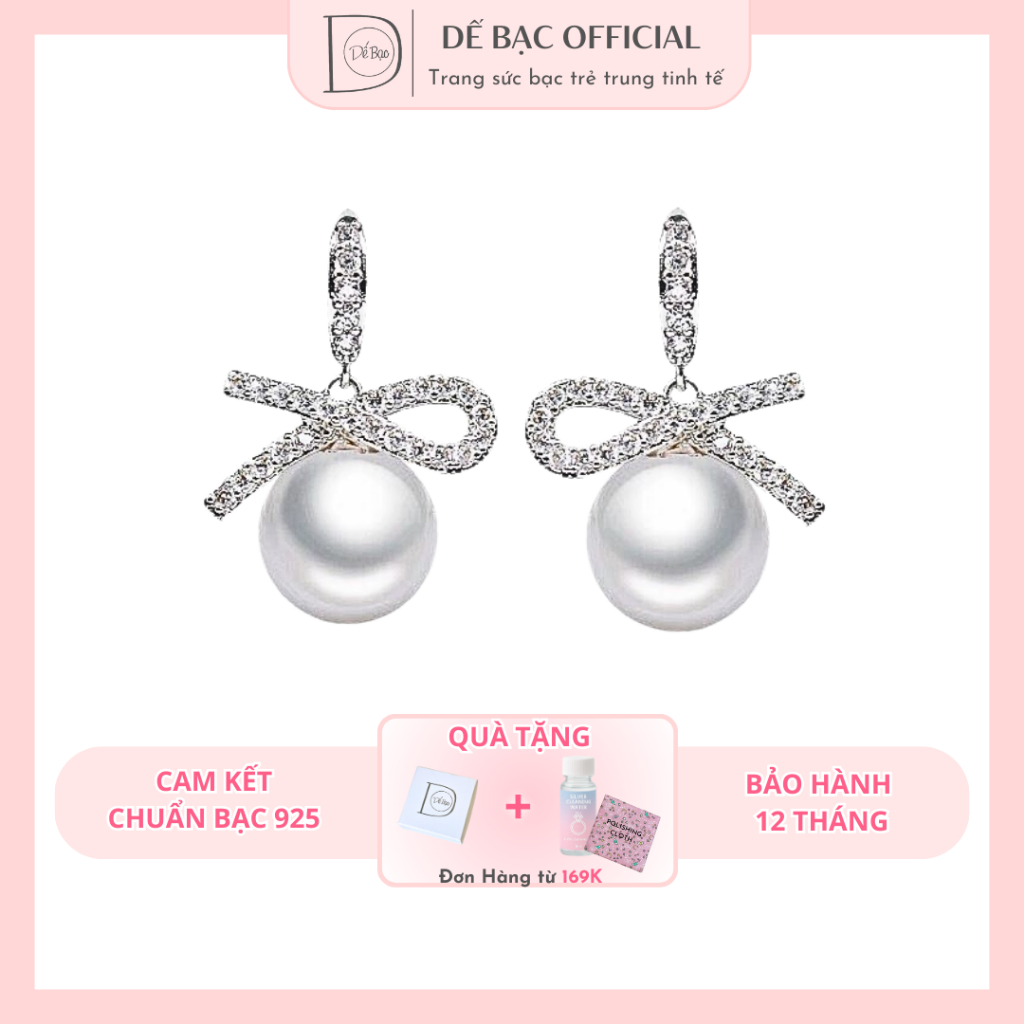 Khuyên Tai Bạc Nữ Dế Bạc 925 Ngoc Trai Nửa Vô Cực Đính Đá Lấp Lánh Hàn ...