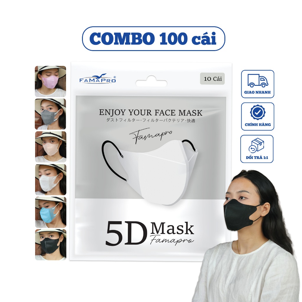 [COMBO 100 CÁI] Khẩu trang 5D Mask 3 lớp Famapro (10 Túi) | Shopee Việt Nam