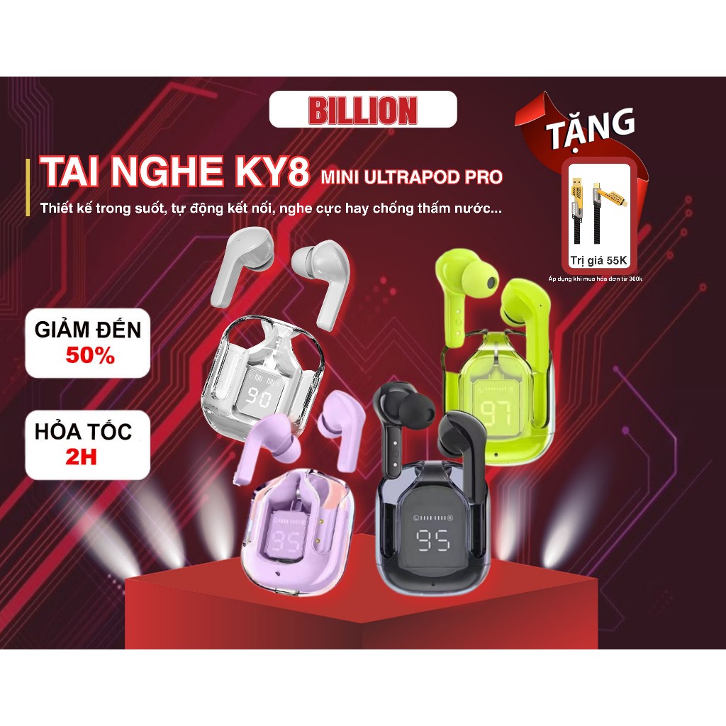 Tai Nghe Bluetooth BILLION KY8 Ultrapods Pro Sử Dụng Liên Tục 6 Giờ Âm ...