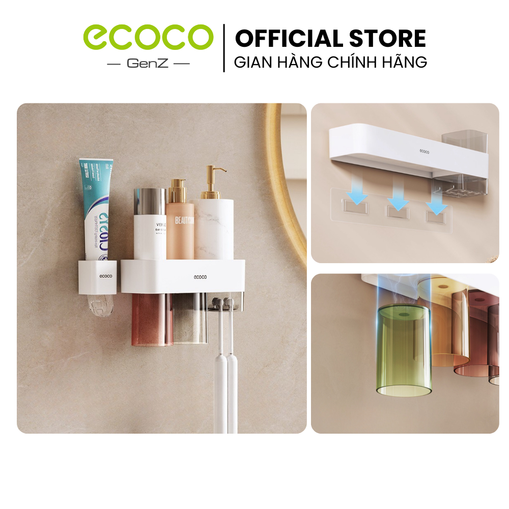 Kệ cắm bàn chải, để đồ đa năng ECOCO tặng kèm 2 cốc chịu nhiệt thế hệ mới, nhựa PP cao cấp ...