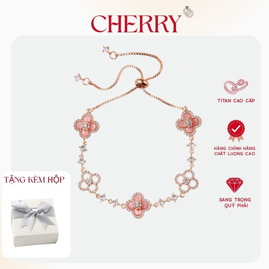 Vòng Tay Nữ s925, vòng tay cỏ 4 lá, Lắc tay Titan vàng hồng CHERRY ...