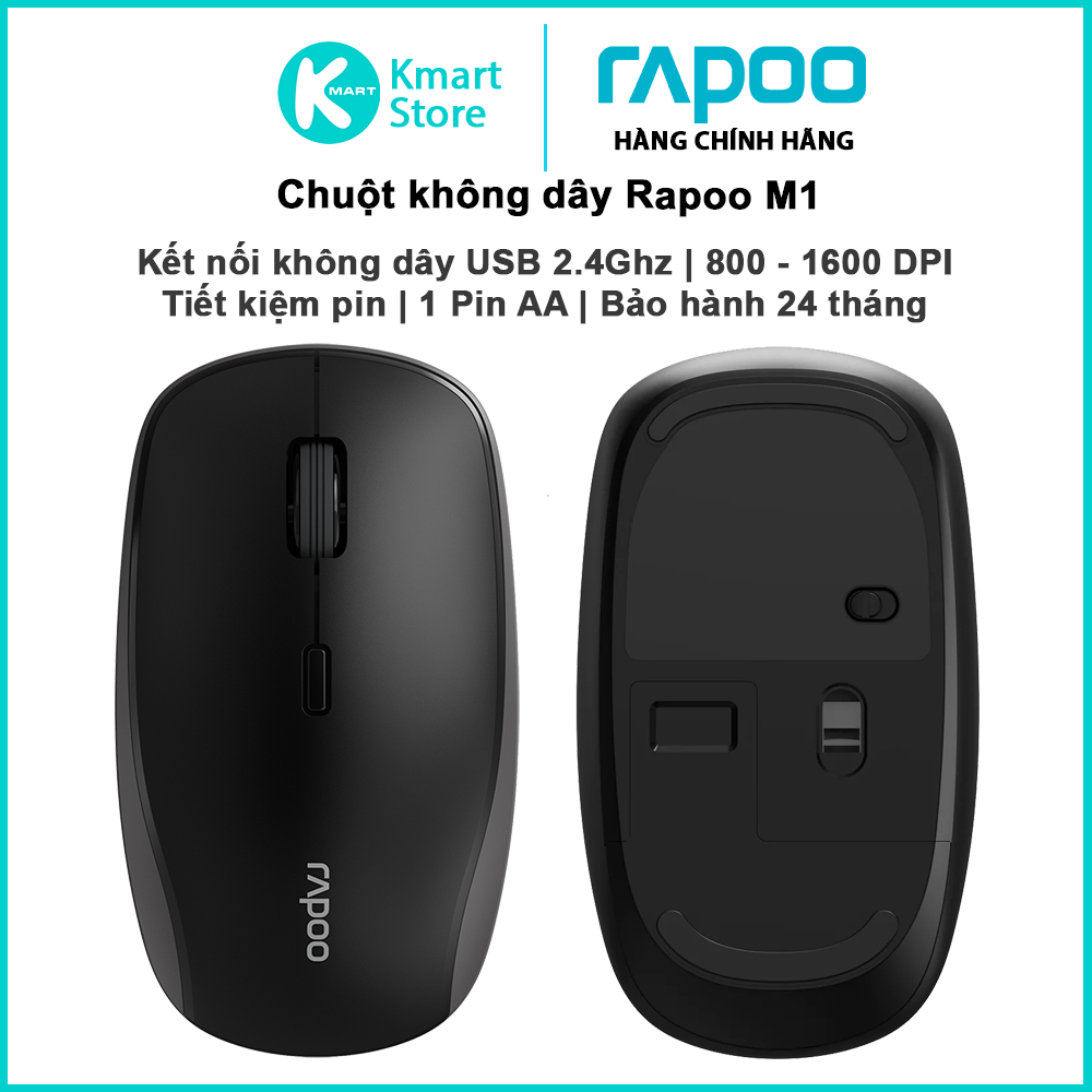 Chuột không dây Rapoo M1 | Kết nối USB 2.4GHz | 800-1600 DPI | 1 Pin AA ...
