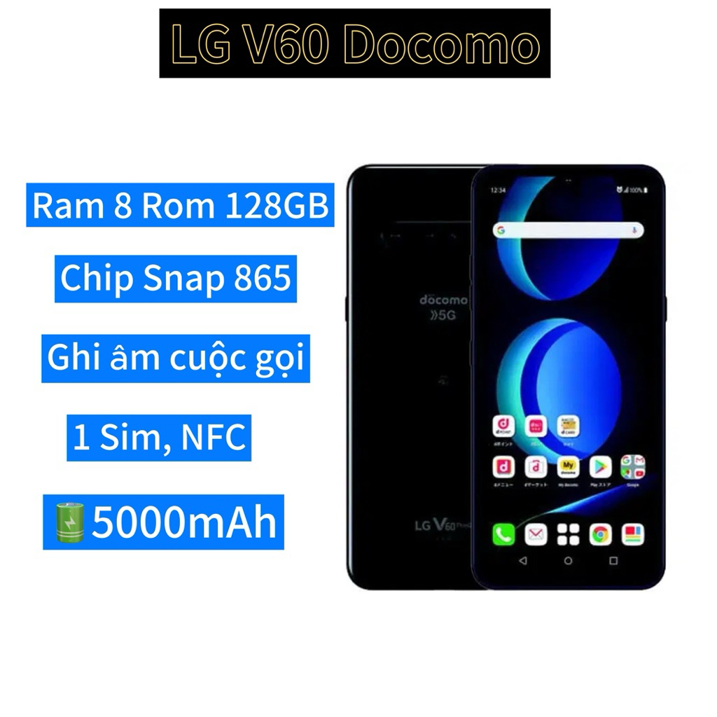 Điện thoại LG V60 DOCOMO đen nguyên khối, Ram 8/128GB Chip Snap 865 máy ...