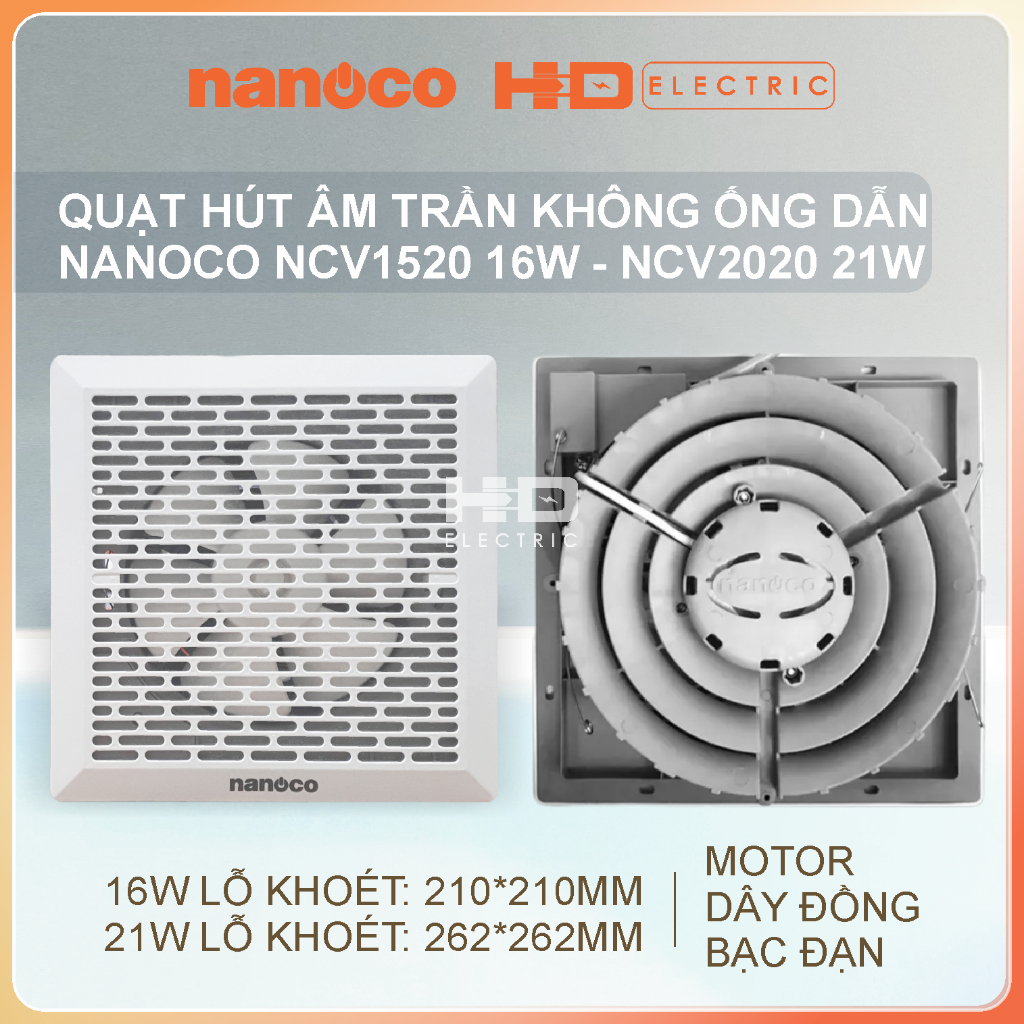 Quạt hút âm trần không dùng ống dẫn Nanoco NCV1520 16W và NCV2020 21W ...