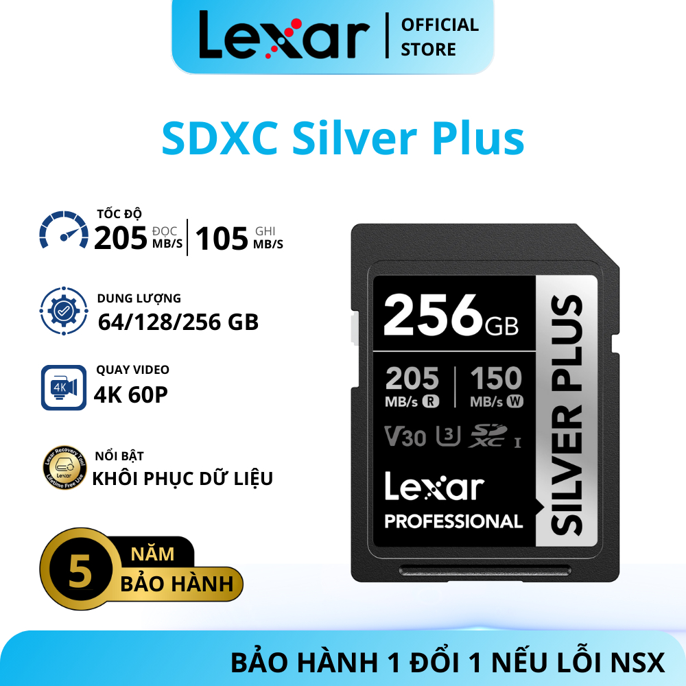 Thẻ nhớ SDXC Lexar Professional Silver Plus UHS-I U3 64GB/ 128GB/ 256GB, Tốc độ 205MB/s | Shopee ...