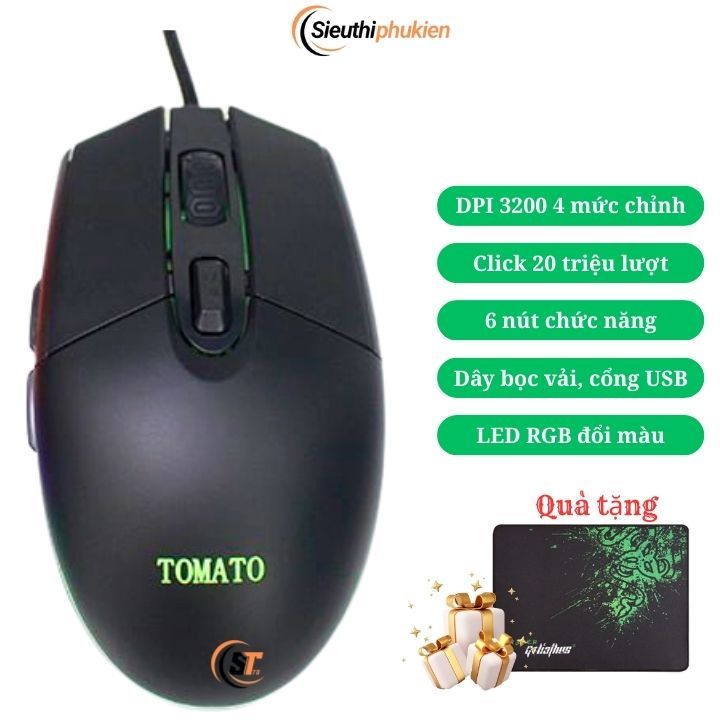 Chuột máy tính Tomato G201 3200DPI ( 6 nút chức năng, 20 triệu lượt ...
