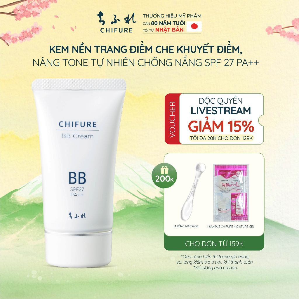Kem nền trang điểm Chifure BB Cream SPF 27 PA++ giúp làm đều màu da, mịn da, chống nắng 50gr ...