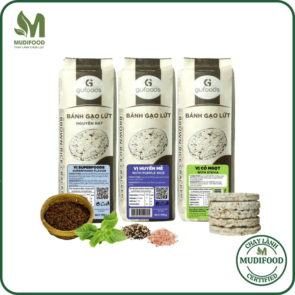 Bánh Gạo Lứt Gufoods Mix Vị Huyền Mễ, Cỏ Ngọt, Superfoods, Muối Hồng ...