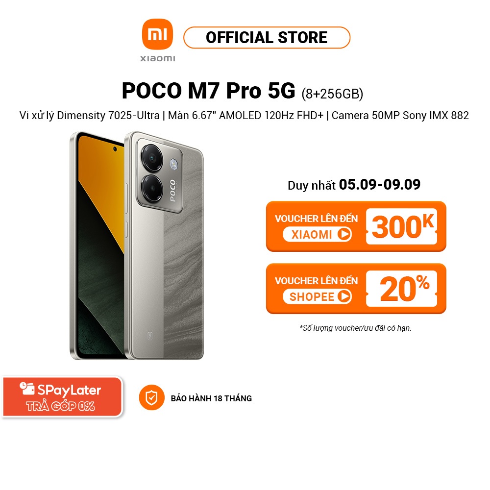 Điện thoại thông minh POCO M7 Pro 5G (8+256GB) | Màn 6.67" AMOLED FHD+ | Camera 50MP | MD 7025 ...