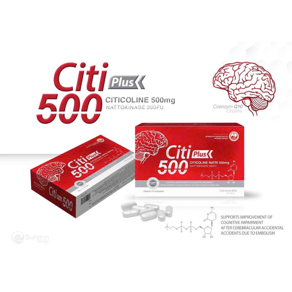 Bổ não Citi Plus 500 - Citicoline ( Hộp 10 viên) | Shopee Việt Nam