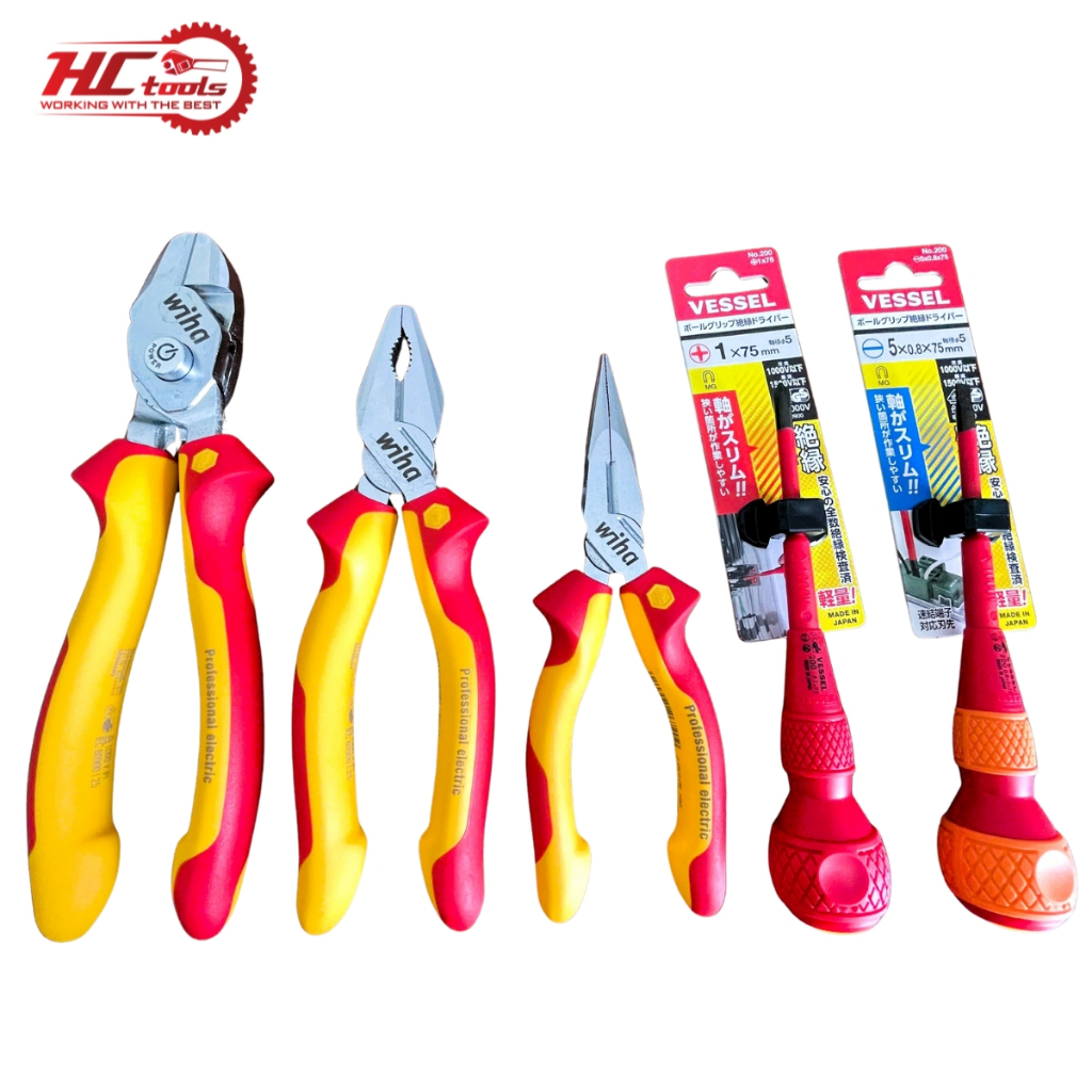 Bộ 3 kìm Wiha cách điện 1000V C01 (Wiha 38191, 26708, 26720 +Tặng 2 tô ...