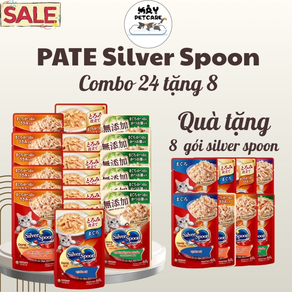 [Combo 24 tặng 8] Pate Silver Spoon Thức ăn ướt cho mèo Silver Spoon đủ ...