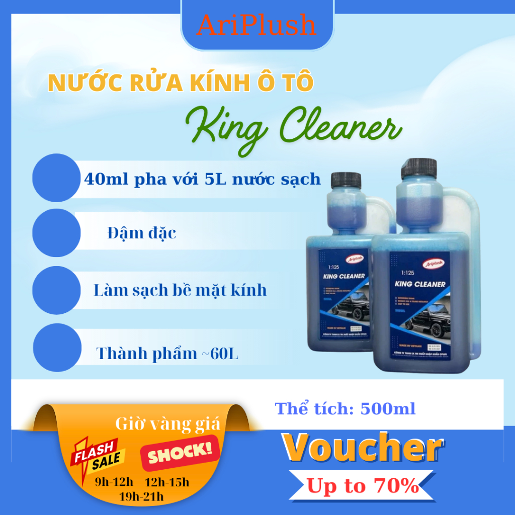 Nước rửa kính xe ô tô King Cleaner Ariplush đậm đặc, kính sáng bóng ...
