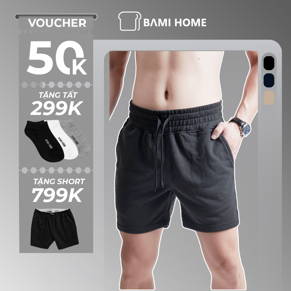 Quần short nam BAMI HOME, thiết kế lưng cao, chất vải nỉ chân cua thoáng mát, co giãn 4 chiều ...