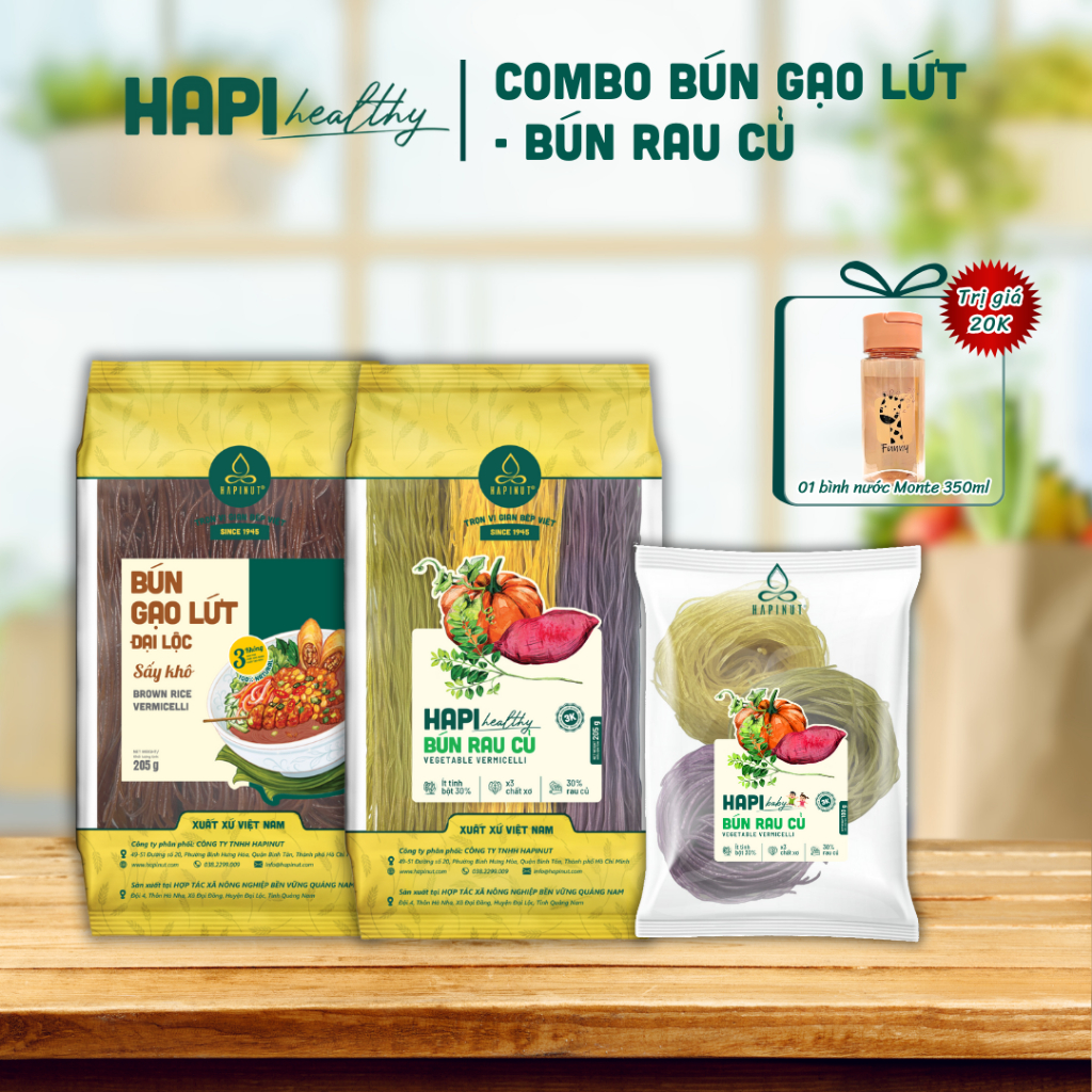 COMBO 3 BÚN HEALTHY ( Bún lứt 205g,Bún rau củ 205g, Bún Hapi Baby 100g ...