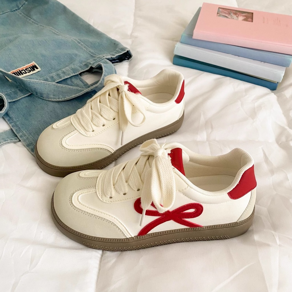 Giày Thể Thao Nữ Giày Sneaker Nơ Basic Đế Bằng 3cm Chất Vải Da Trẻ ...